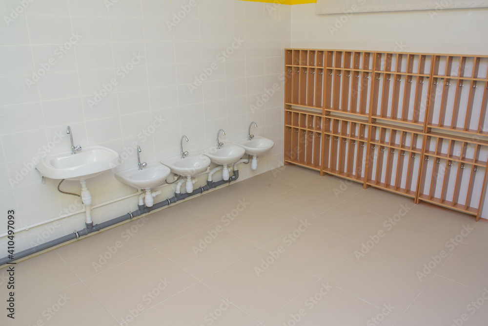 Children's hygiene in a preschool institution. Toilet in kindergarten ...