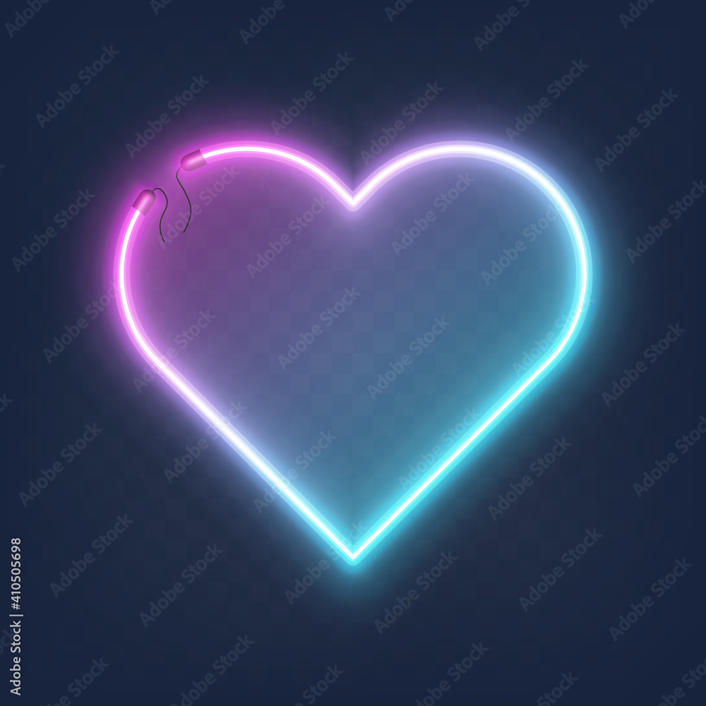 Realistic glowing shape neon heart frame isolated on transparent ...