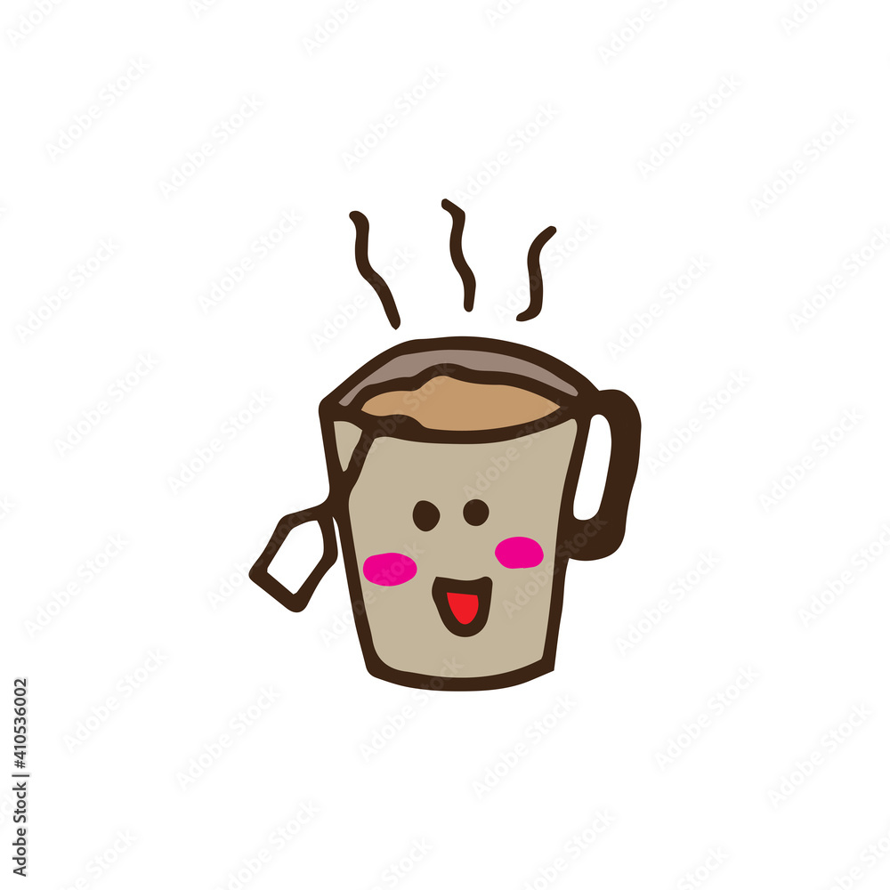 a cup of hot tea vector illustration on white background. cute emoticon ...