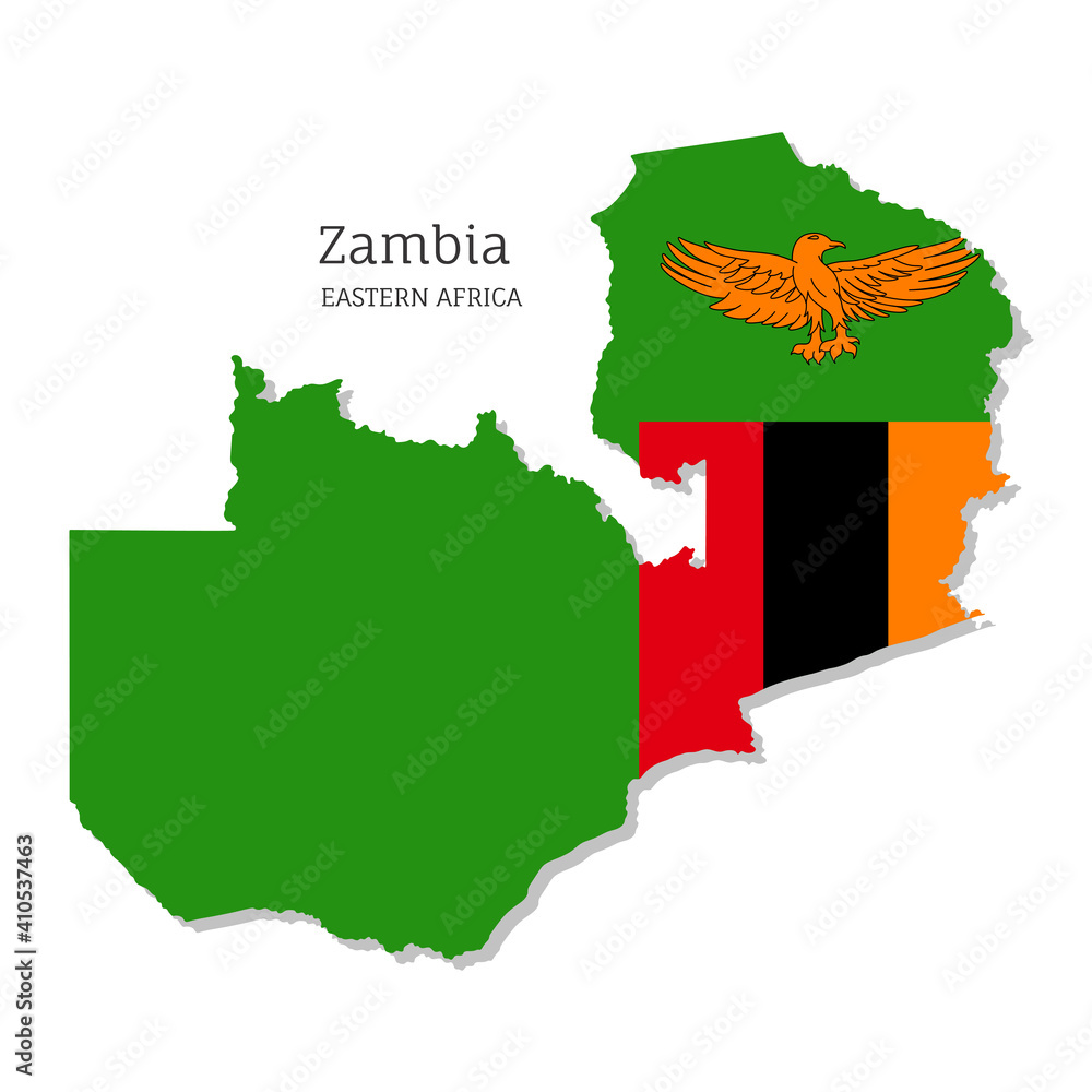 Map of Zambia with national flag. Highly detailed editable Zambian map ...