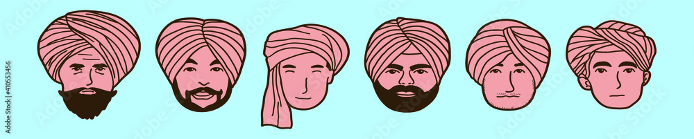 set of turban cartoon icon design template with various models. vector ...