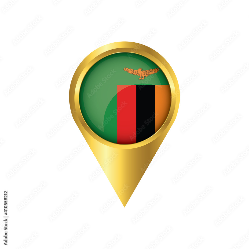 Flag of Zambia.symbol check in Zambia, golden map pointer with the ...