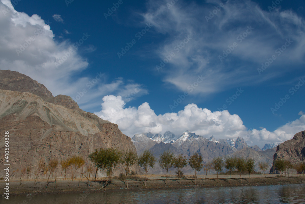 landscapes with mountains , trees and clouds from Karakorum and ...