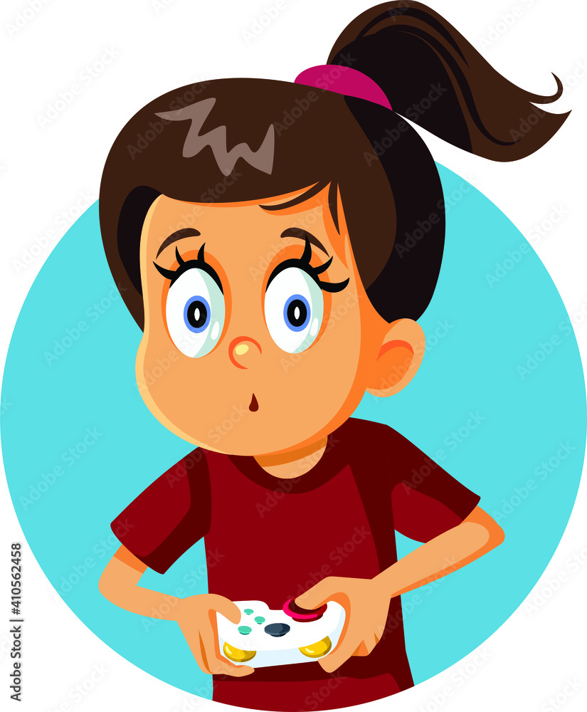 Girl Playing Video Game Vector Cartoon Illustration Stock Vector ...