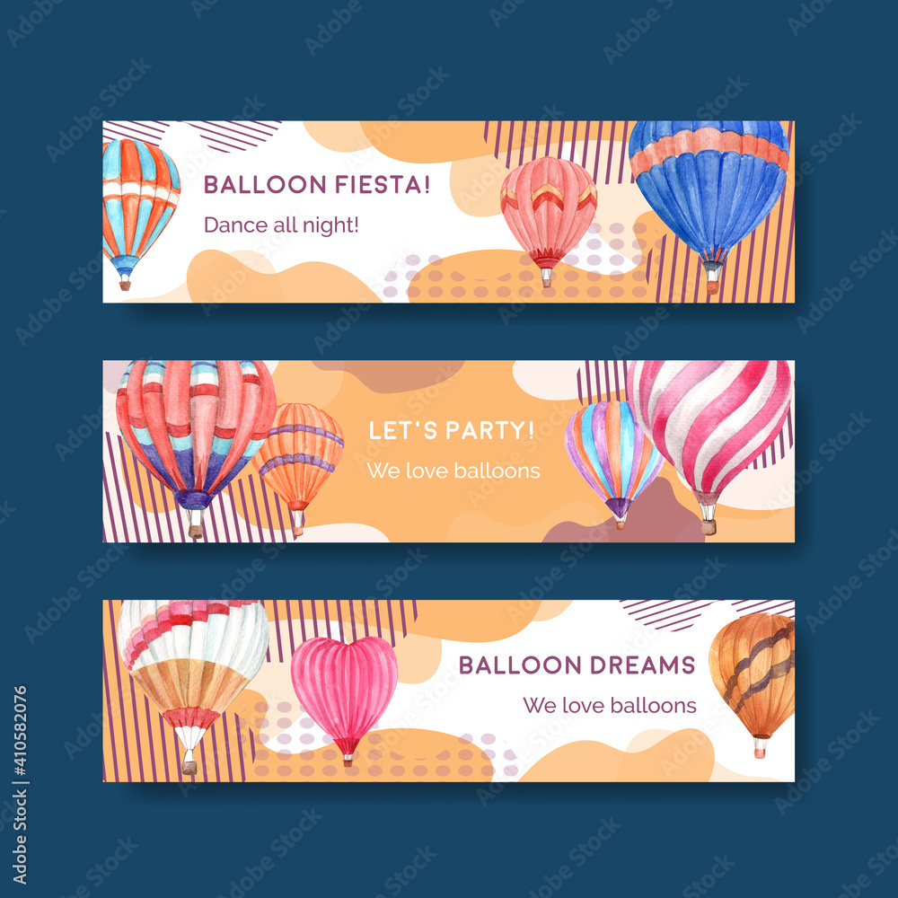 Banner template with balloon fiesta concept design for marketing and ...