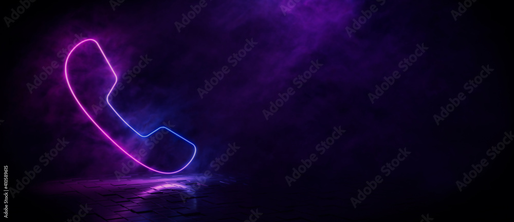 Pink and blue neon light phone icon. Vibrant colored technology symbol ...