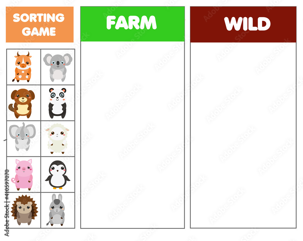 Sorting educational children game. Match farm and wild animals. Sorter ...
