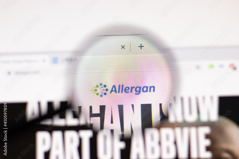 Los Angeles, USA - 1 February 2021: Allergan website page. Allergan.com ...