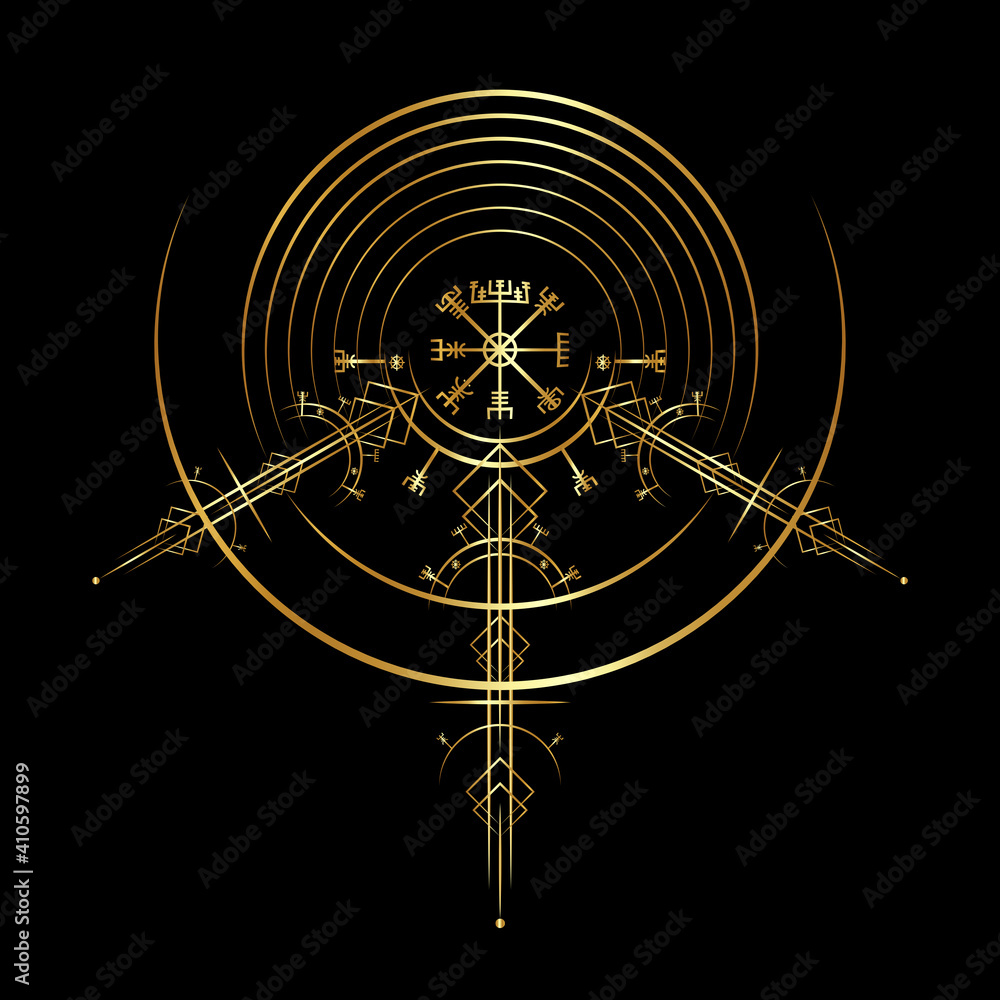 Gold Vegvisir magic navigation compass ancient. The Vikings used many ...