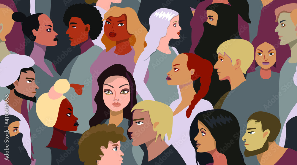 A crowd of people of different nationalities and skin colors. Different ...