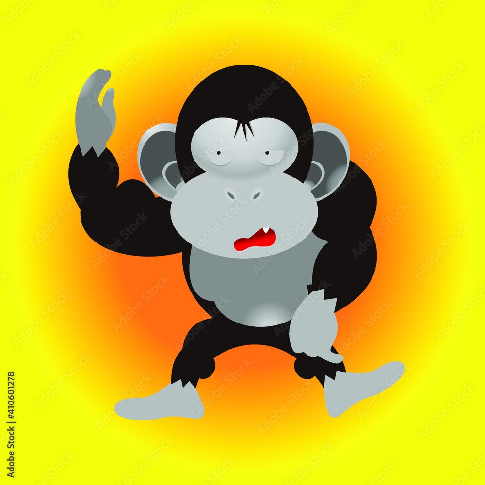 cute cartoon gorilla model in orange kujing background suitable for ...
