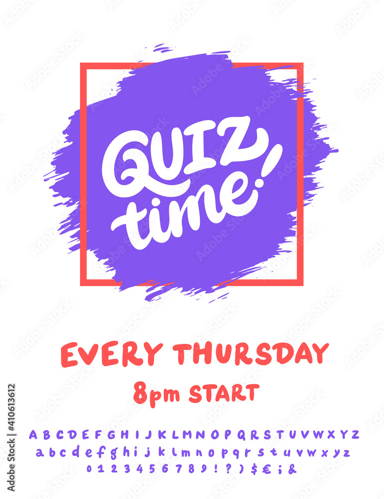 Quiz time. Vector handwritten lettering invitation. Stock Vector ...