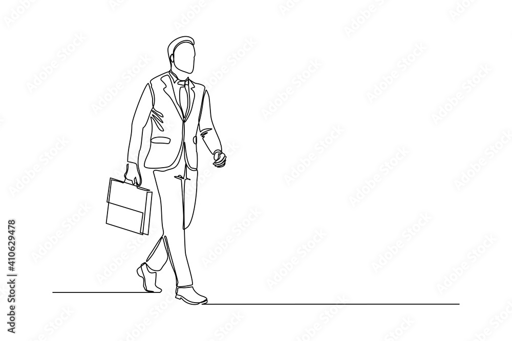 Continuous line drawing of happy young business man holding briefcase ...