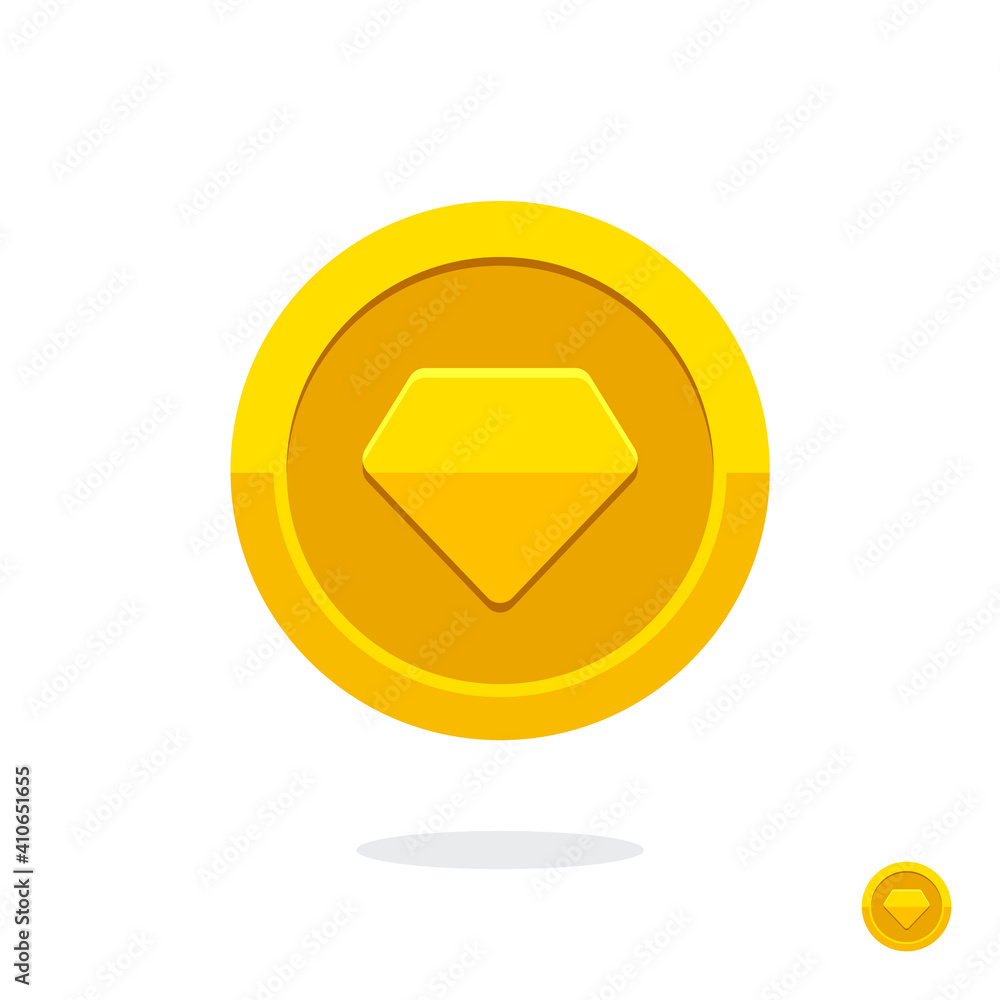 Coin icon. Coin with the diamond. Golden coin. Gold medal. Reward badge ...