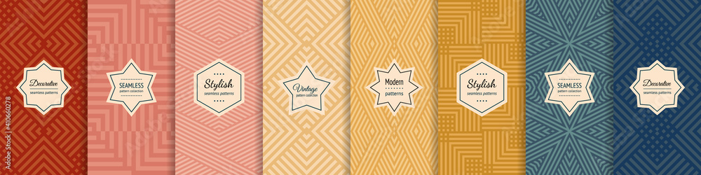 Vector geometric seamless patterns collection. Set of stylish pastel ...