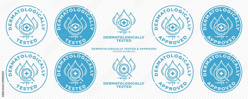 Concept - Dermatologically tested. Tested eye drops and a medical cross ...