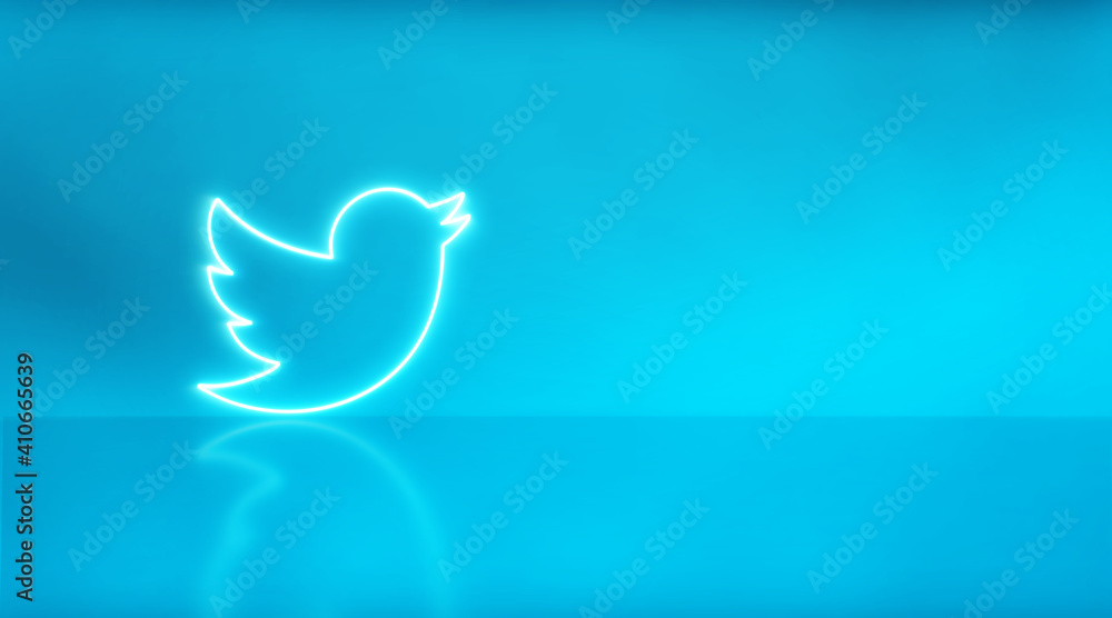 Madrid, Spain - February 02, 2021: Twitter logo in neon with space for ...