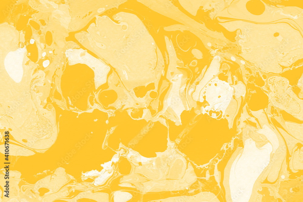 Yellow luxury marble ink texture on watercolor paper background. Marble ...