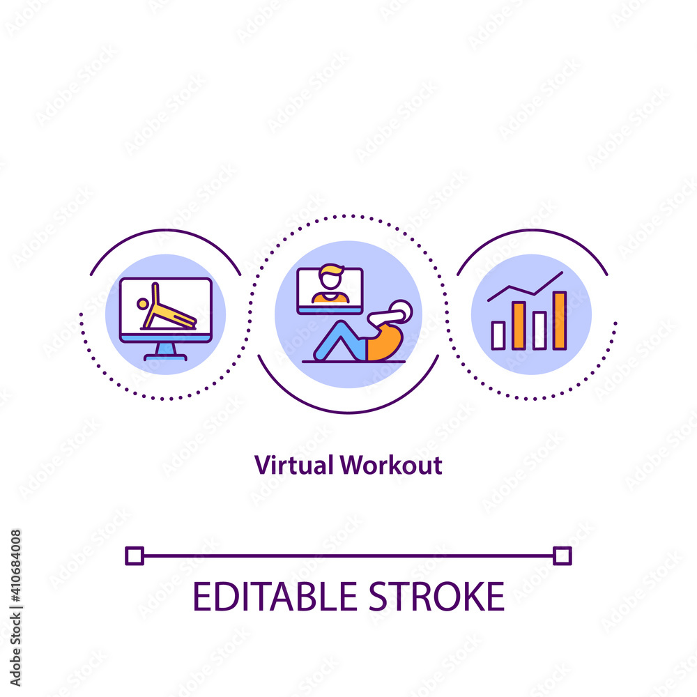 Virtual workout concept icon. Remote trainer video of how to exercise ...