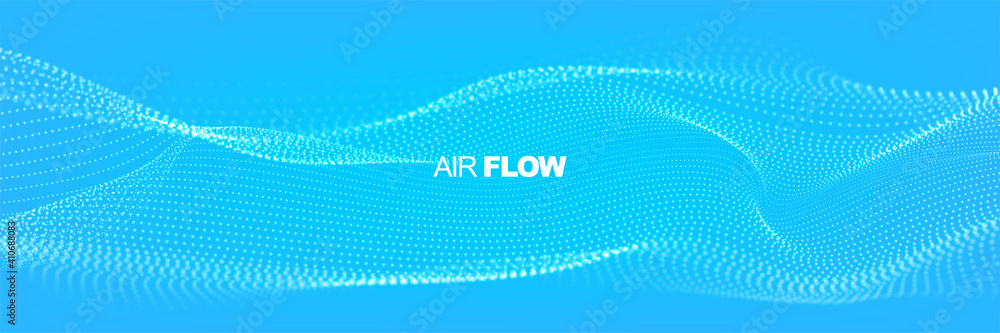 Flowing particles with depth of field. Air flow. Particle waves showing ...