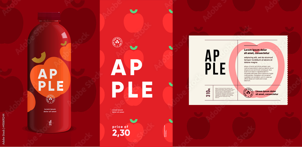 Apple. Flat vector illustration. Price tag, label, packaging and ...