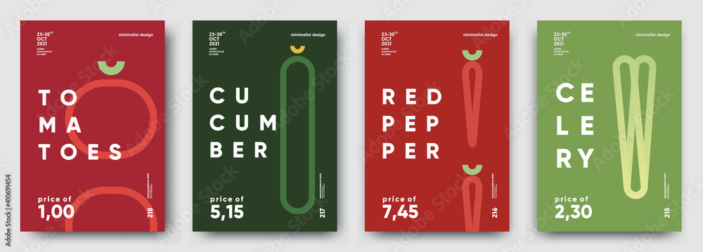 Tomatoes, Cucumber, Red pepper, Celery. Price tag, label or poster. Set ...