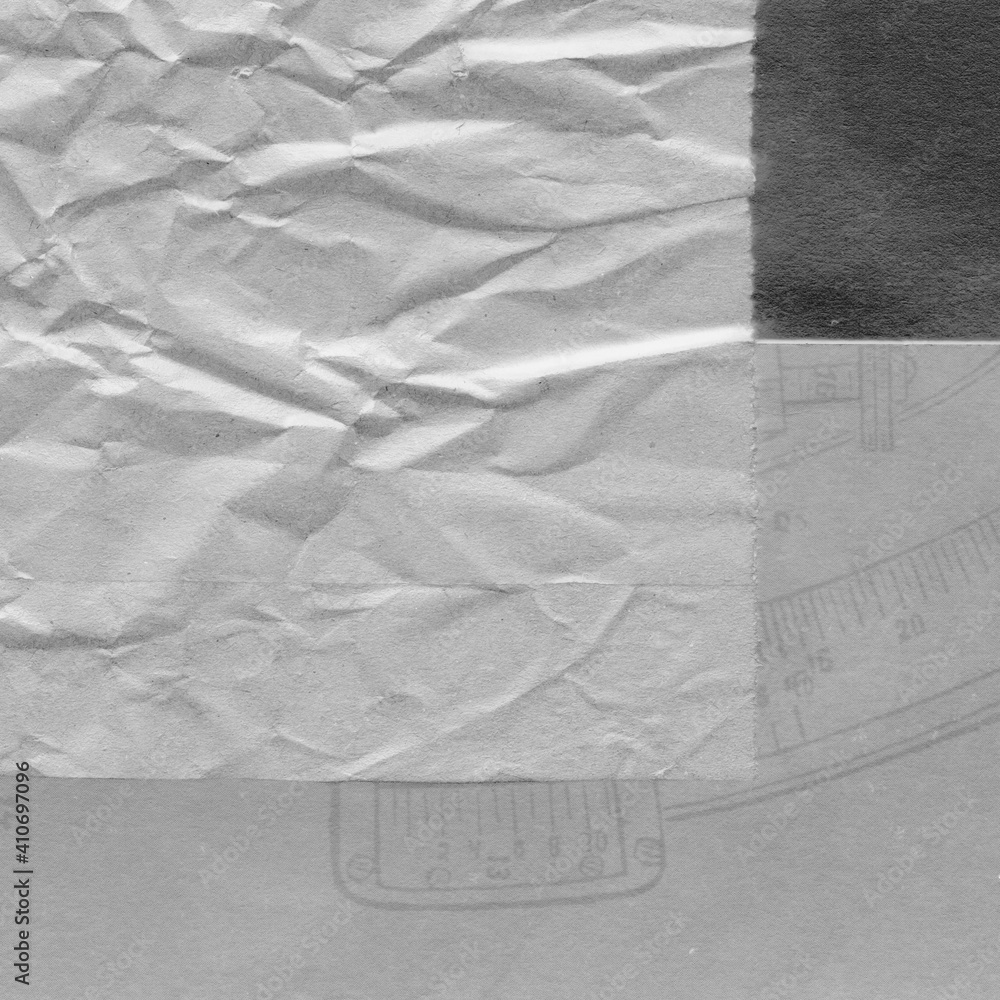 White torn paper collage close-up. Texture made from various paper and ...