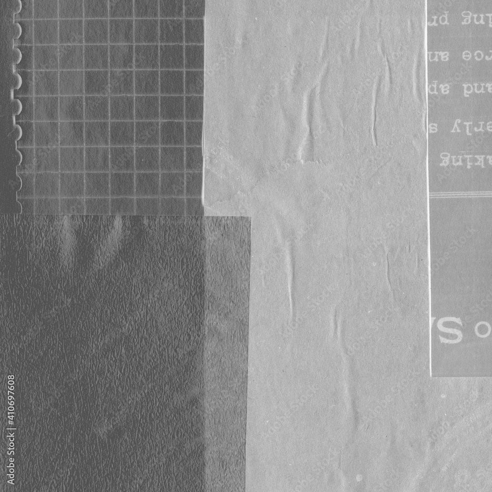 White torn paper collage close-up. Texture made from various paper and ...