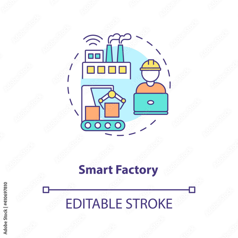 Smart factory concept icon. Industry 4.0 trend idea thin line ...
