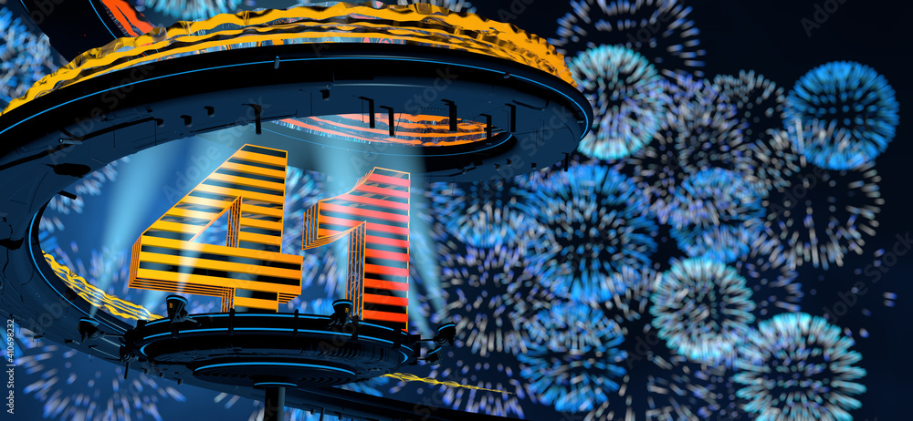 Number 41 formed by a yellow structure on a round metal platform ...