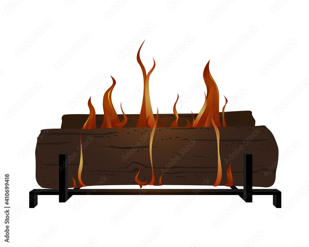Fire logs burning on top of a log rack Stock Vector | Adobe Stock
