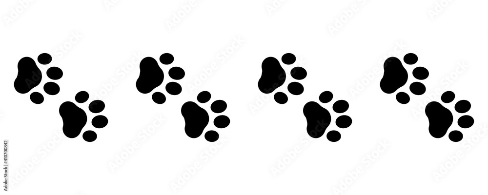 Cute animal. Foot dog seamless pattern. Footprint graphic. Pet outline ...