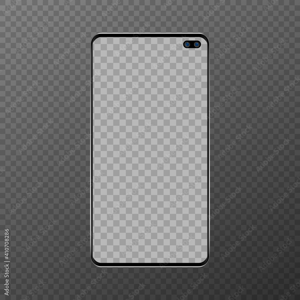 Black smartphone with blank screen, two cameras, on a transparent ...