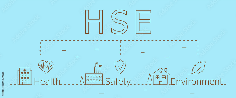 HSE - Health Safety Environment Banner with set of outline web icons ...