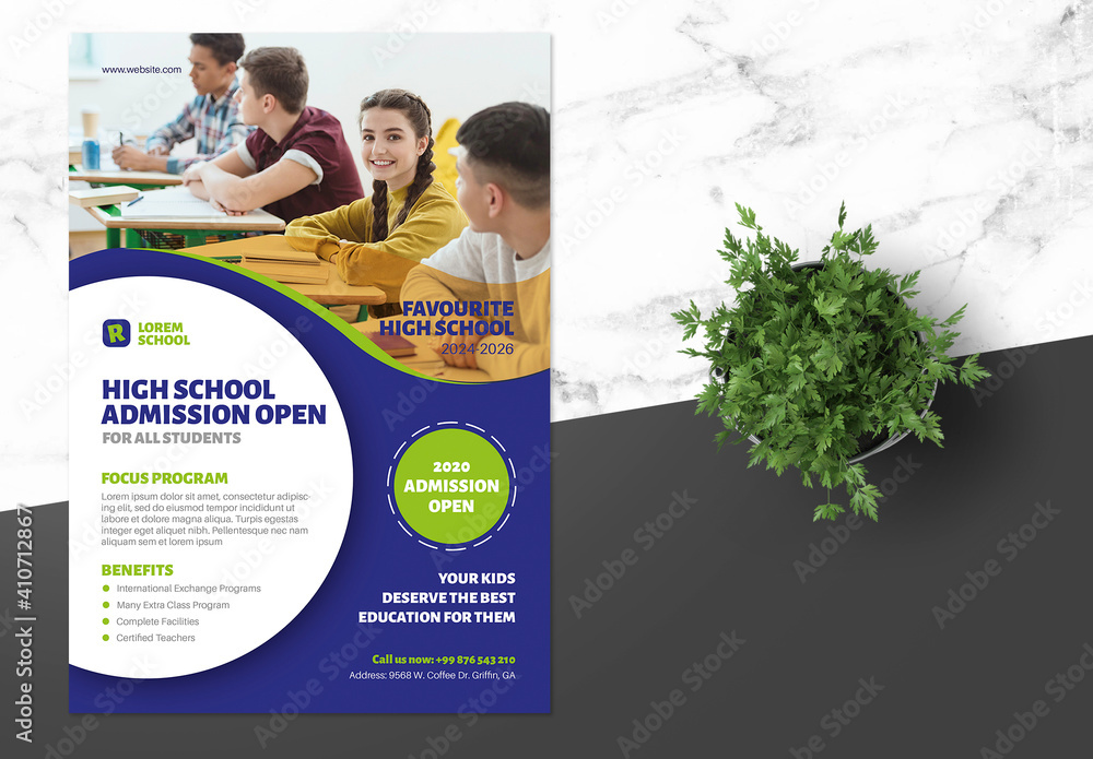 High School Flyer with Yellow Purple Accent Stock Template | Adobe Stock