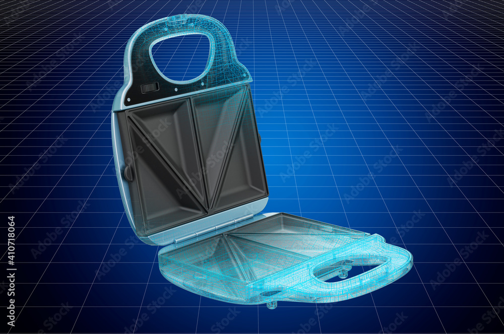 Visualization 3d cad model of sandwich toaster blueprint. 3D rendering ...