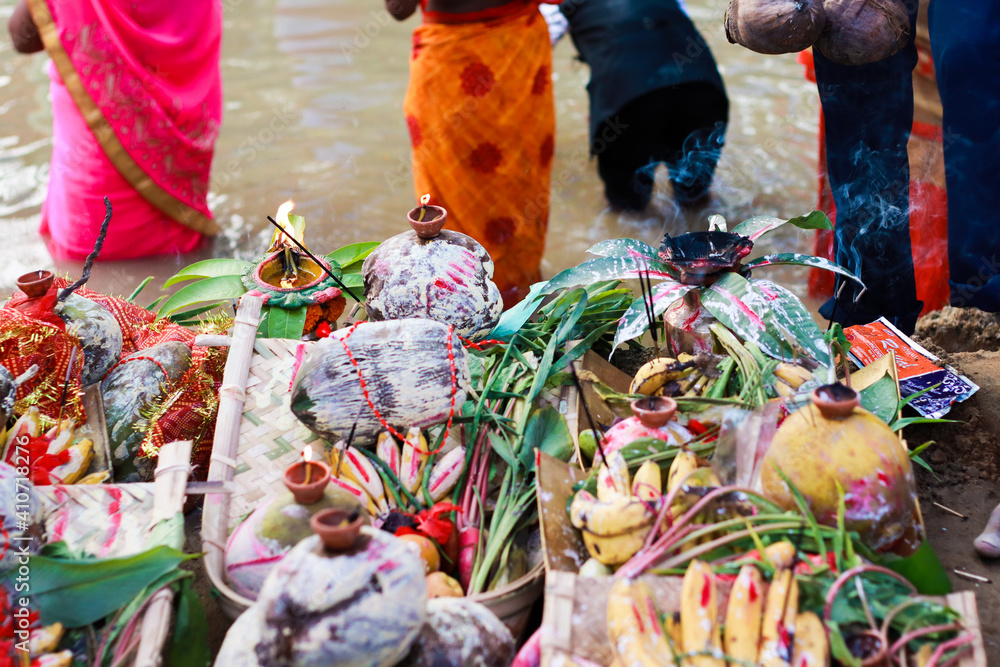 Offerings for the annual ritual of Chhath Puja Stock Photo | Adobe Stock