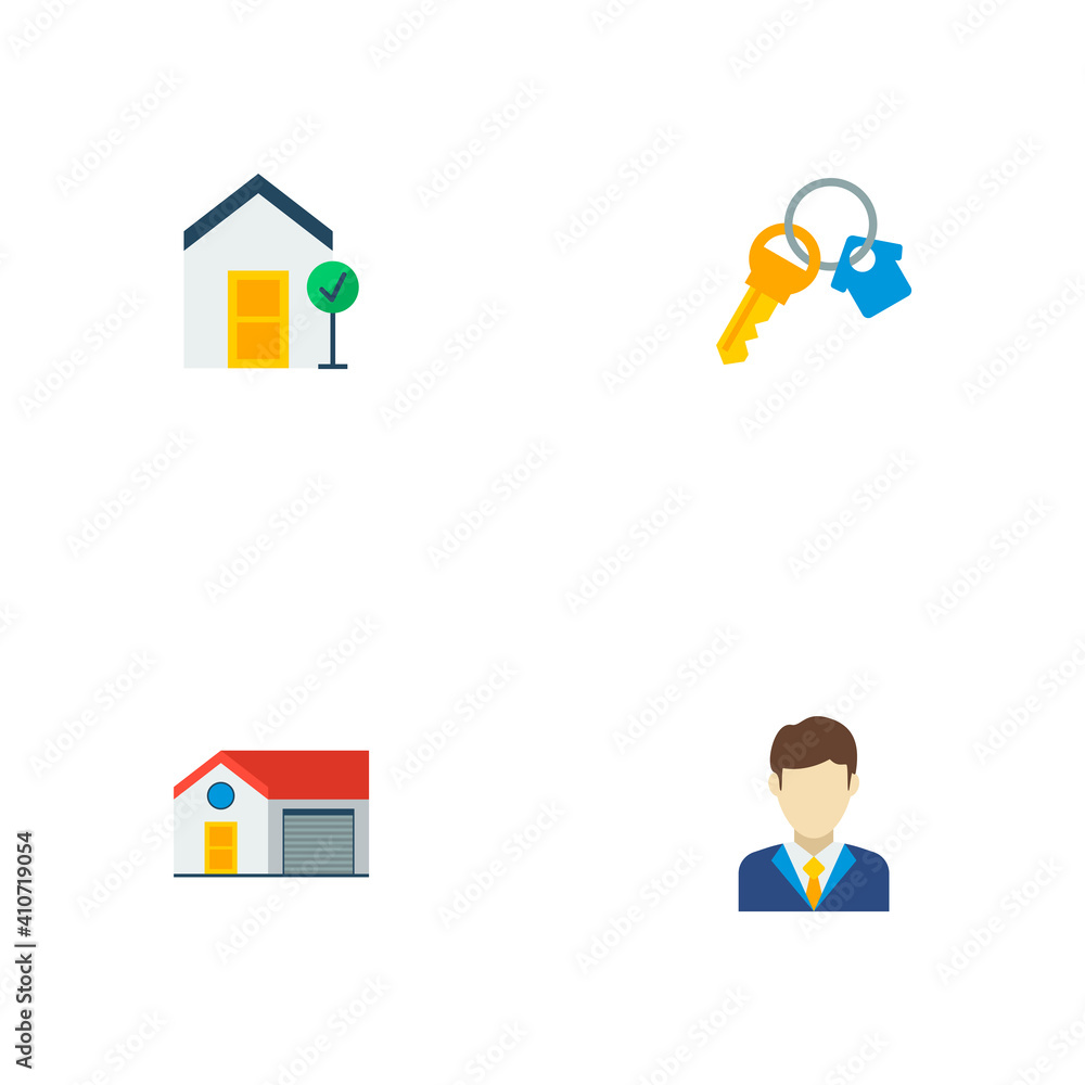 Set of immovable icons flat style symbols with realtor, house, key and ...