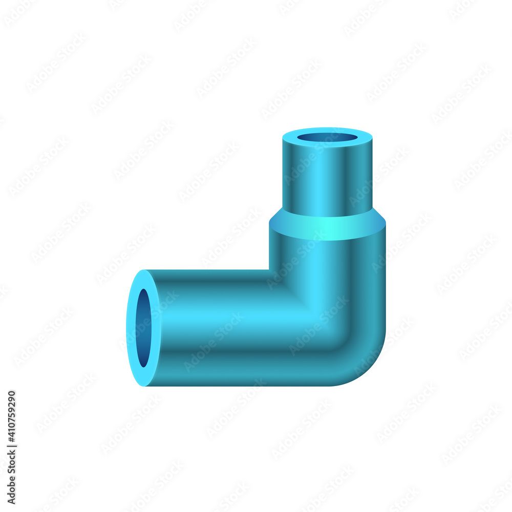 PVC plastic pipe fitting vector icon. Elbow 90 degree. Slip socket 2 ...