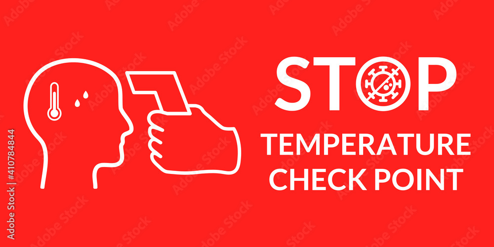 Fever check vector line illustration. Body temperature check required ...