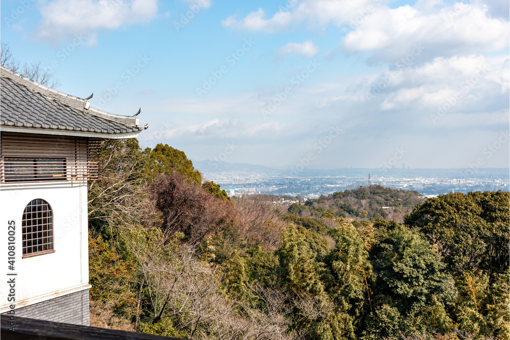 Distant view of Nishinomiya city, Osaka city from Kabutoyama forest ...