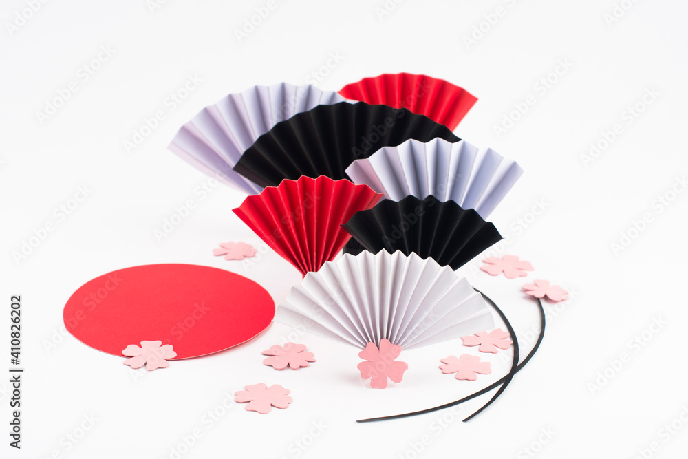 Origami paper fans on white background. Paper design for Japan National ...