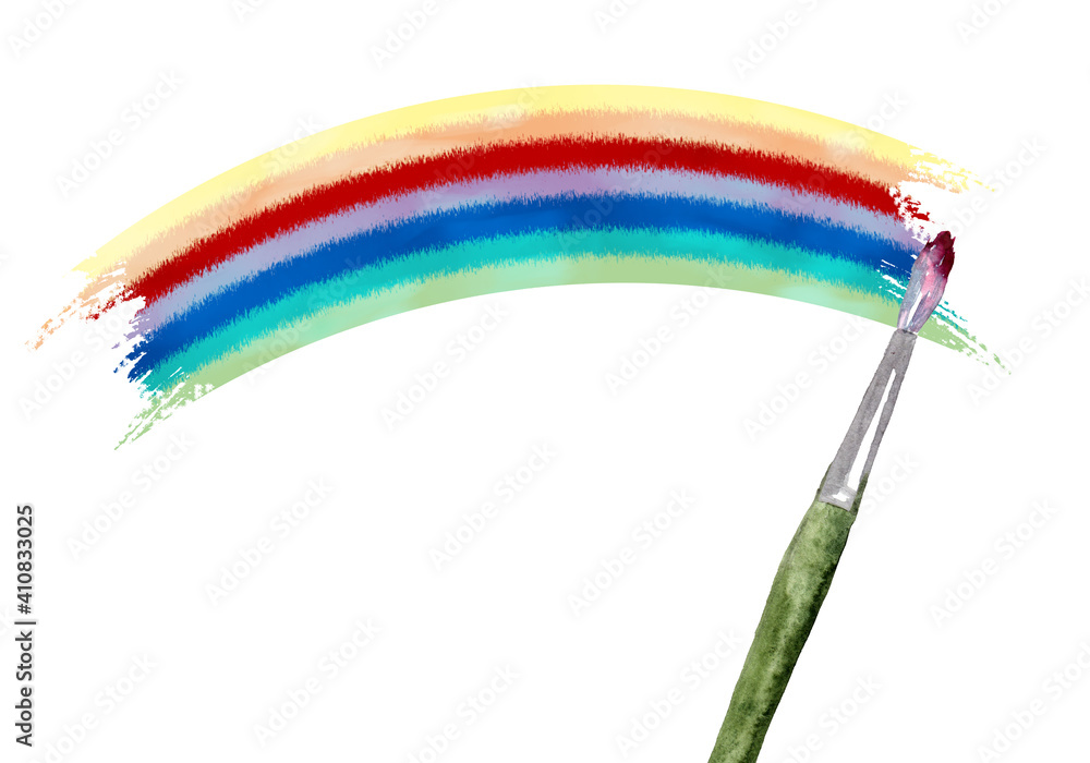 Watercolor rainbow drawing with brush Stock Illustration | Adobe Stock