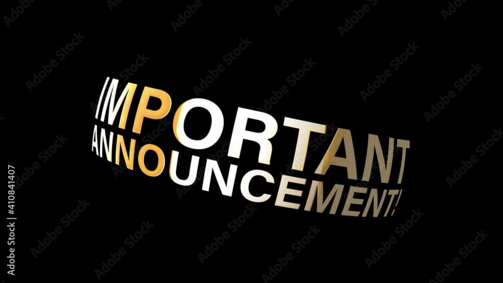 4K 3D Important Announcement gold text loop rotating animation on Black ...
