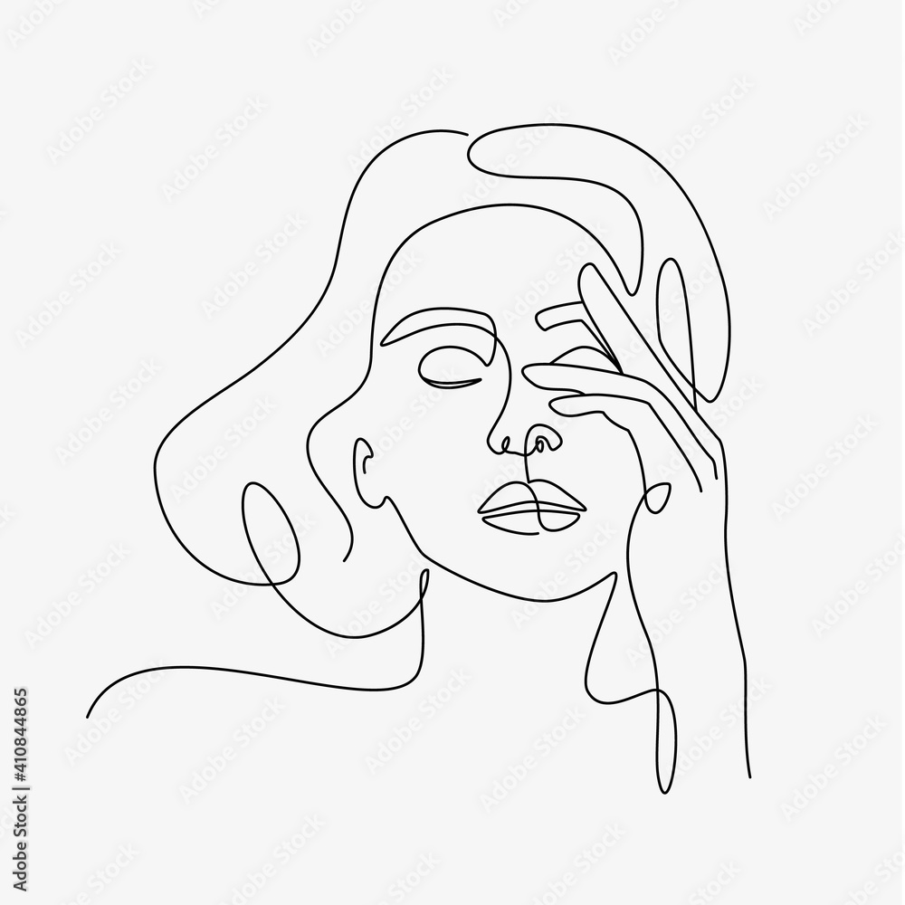 Woman head vector lineart illustration. One Line style drawing. Stock ...