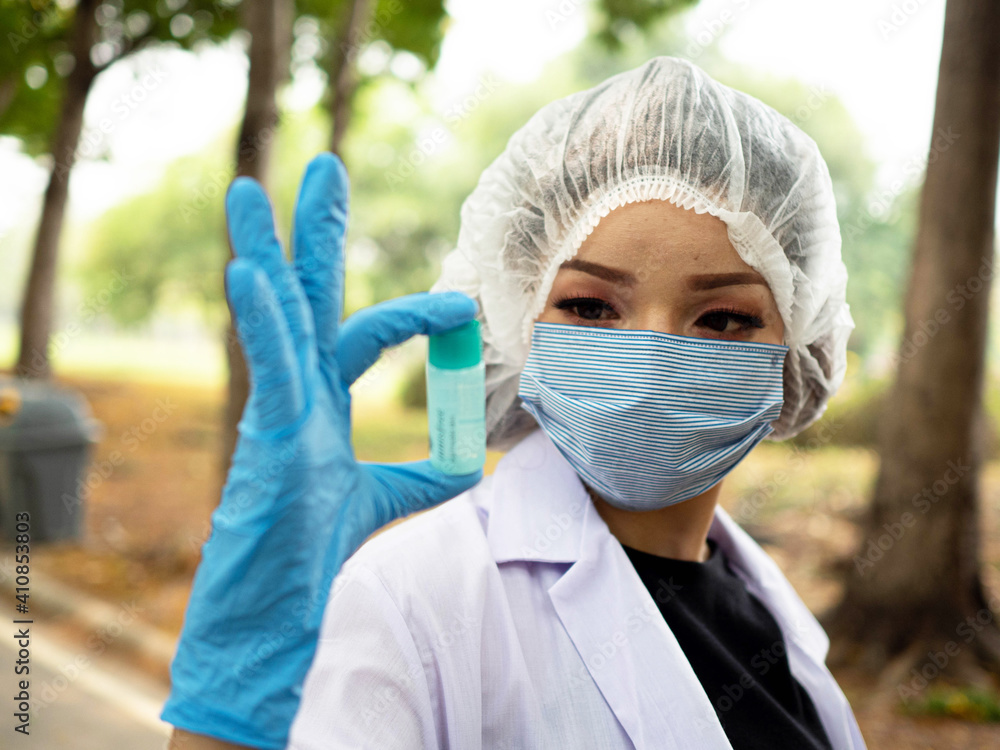 Hospital clinic laboratory doctor nurse or scientist wear ppe glove ...