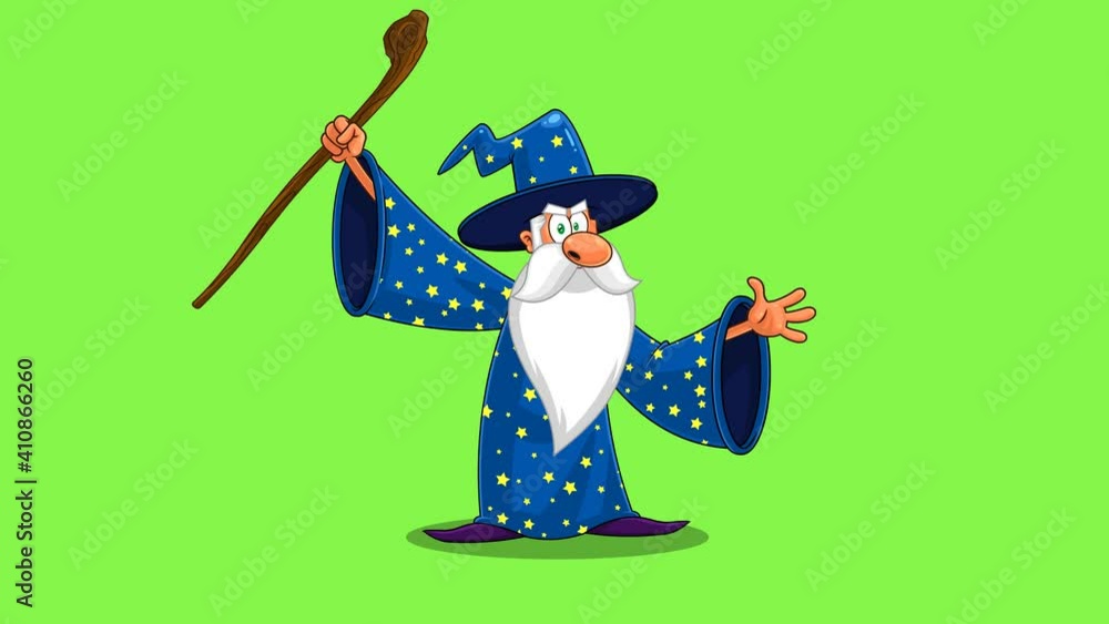 Wizard Cartoon Character With A Cane Casting A Spell. 4K Animation ...
