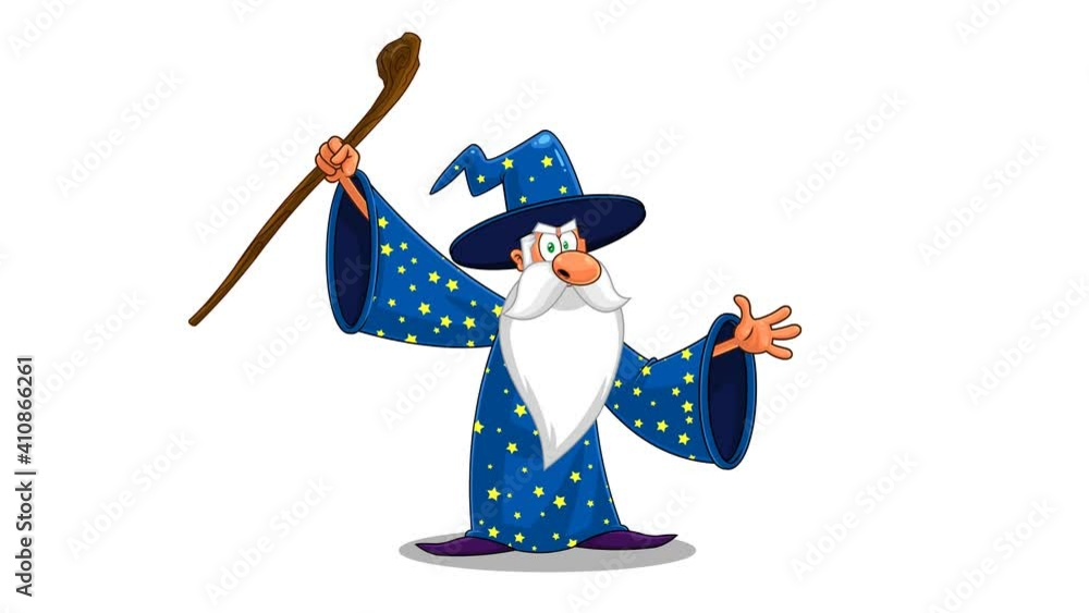 Wizard Cartoon Character With A Cane Casting A Spell. 4K Animation ...
