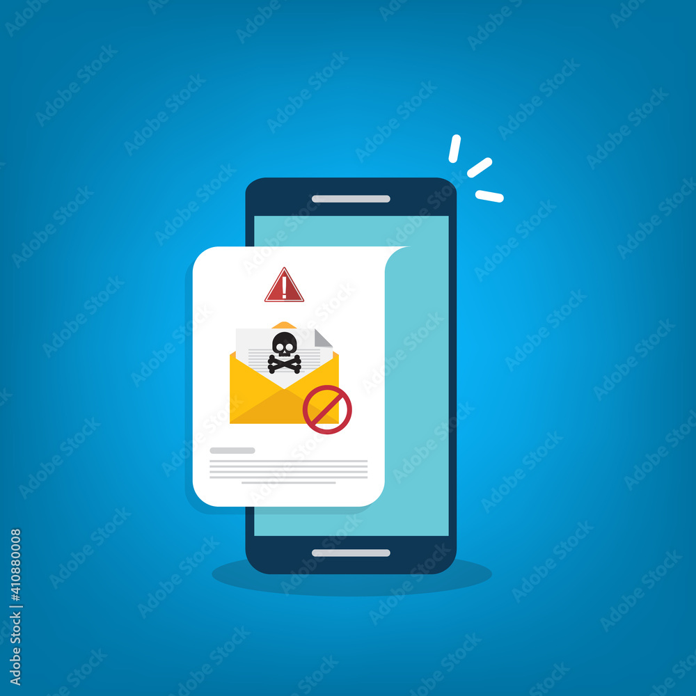 Email / envelope with black document and skull icon notification on a ...