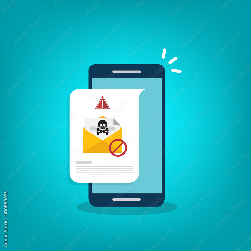 Email / envelope with black document and skull icon notification on a ...